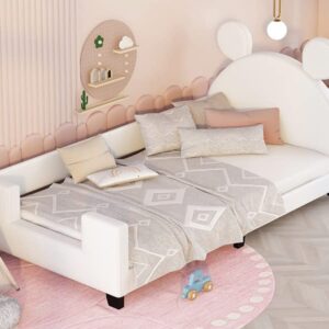 Harper & Bright Designs Twin Size Upholstered Daybed with Carton Ears Shaped Headboard Bed Frame for Boys Girls Kids Adults Toddler, White