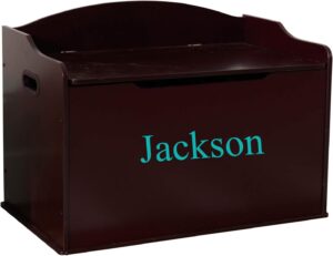 personalized toybox for kids - cherry austin wooden toy box storage bench with lid - kids toy chest playroom organizer