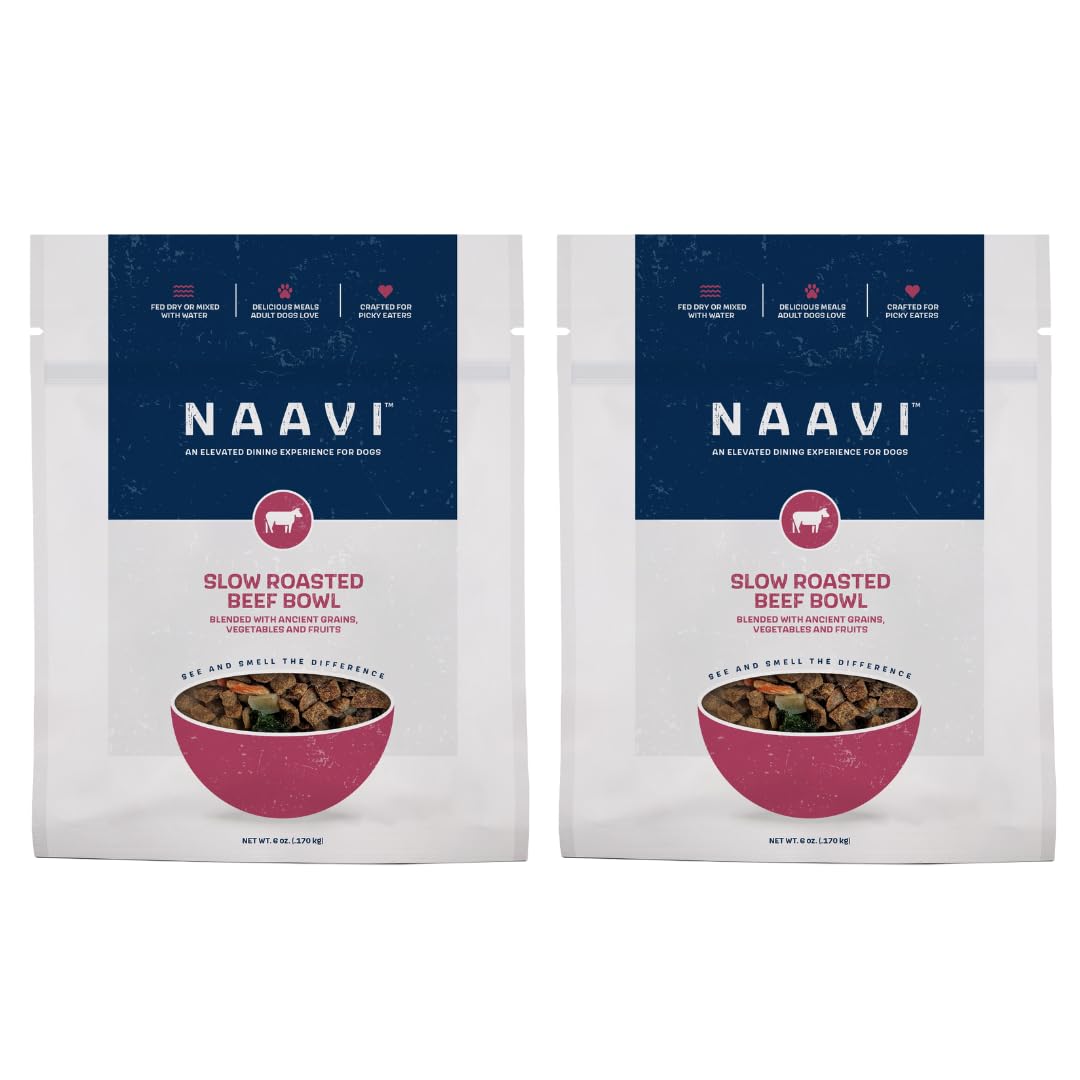 Naavi Slow Roasted Beef Bowl with Ancient Grains, Vegetables & Fruits, Premium Dog Food Topper for Adult Dogs - 6oz (2pack)