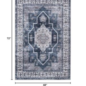 nusoarug 4x6 Area Rugs, Stain Resistant Machine Washable Rug, Anti Slip Rugs for Living Room, Boho Carpet Area Rugs Navy Blue, 4'x6'