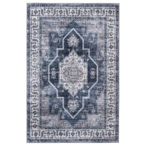 nusoarug 4x6 Area Rugs, Stain Resistant Machine Washable Rug, Anti Slip Rugs for Living Room, Boho Carpet Area Rugs Navy Blue, 4'x6'