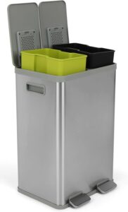 40 liter rectangular hands-free dual compartment recycling kitchen step trash can with soft-close lid, brushed stainless steel (2 x 20l capacity)