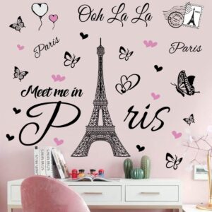 paris tower wall decal paris eiffel tower wall sticker vinyl eiffel tower peel and stick wall decals removable self-adhesive stickers paris tower wall decor for bedroom kitchen office background livin