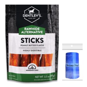 accessipets dog chew bundles for small & medium dogs, rawhide free alternative 5 in retriever sticks bundle with 1 dog waste roll, dental rolls for moderate chewers (peanut butter, 10 count)