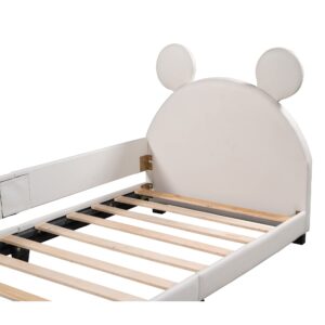 Harper & Bright Designs Twin Size Upholstered Daybed with Carton Ears Shaped Headboard Bed Frame for Boys Girls Kids Adults Toddler, White