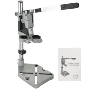 dasbet universal drill press stand | adjustable electric bench clamp support tool for hand drill double hole workstation with aluminum base portable drill press table for workbench repair