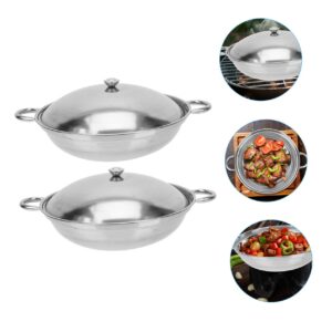 VINTORKY 2Pcs Stainless Steel Multi Purpose Pot with Lid Practical Double Ear Saucepan for Kitchen Cookware for Cooking Boiling and Simmering