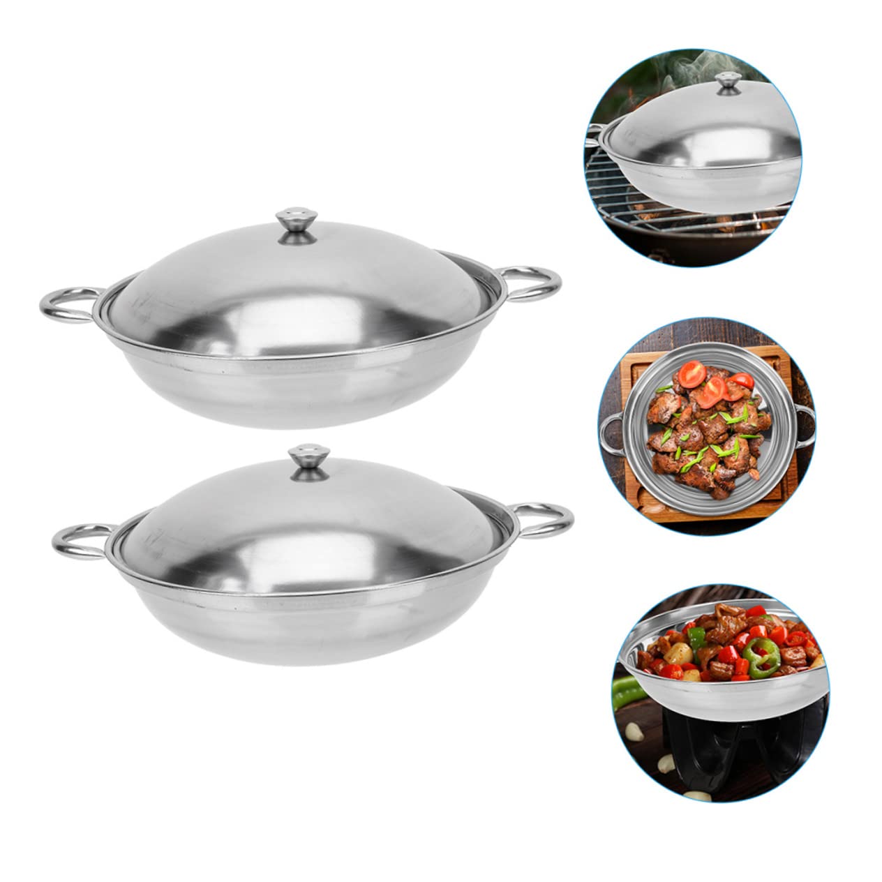 VINTORKY 2Pcs Stainless Steel Multi Purpose Pot with Lid Practical Double Ear Saucepan for Kitchen Cookware for Cooking Boiling and Simmering