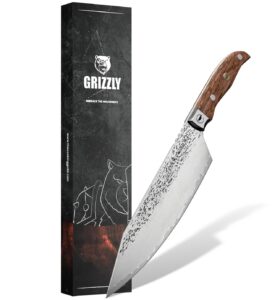 the cooking guild chef knife - 8 inches - grizzly series - high carbon stainless steel chefs knives - rosewood handle - razor sharp chef's knife designed to last a lifetime