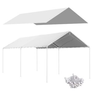 outsunny 10' x 20' carport replacement top canopy cover, uv resistant and water resistant car port portable garage tent cover with ball bungee cords, white, only cover