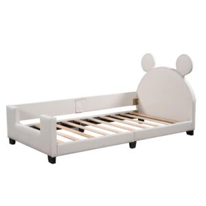 Harper & Bright Designs Twin Size Upholstered Daybed with Carton Ears Shaped Headboard Bed Frame for Boys Girls Kids Adults Toddler, White