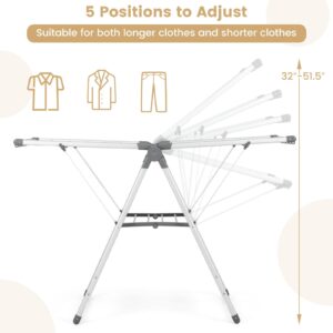 Tangkula Collapsible Clothes Drying Rack, 2-Layer Space-Saving Aluminum Drying Rack w/Adjustable Wings, Folding Laundry Drying Rack for Indoor & Outdoor Use