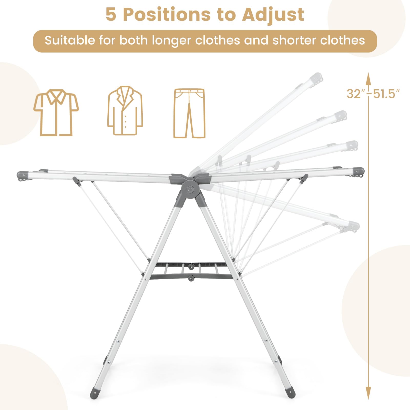 Tangkula Collapsible Clothes Drying Rack, 2-Layer Space-Saving Aluminum Drying Rack w/Adjustable Wings, Folding Laundry Drying Rack for Indoor & Outdoor Use