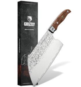 the cooking guild serbian cleaver knife - 7.8 inches - grizzly series - japanese high carbon stainless steel butcher knife - rosewood handle meat cleaver knife