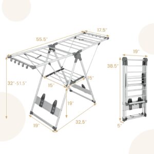 Tangkula Collapsible Clothes Drying Rack, 2-Layer Space-Saving Aluminum Drying Rack w/Adjustable Wings, Folding Laundry Drying Rack for Indoor & Outdoor Use