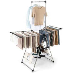 giantex clothes drying rack, foldable laundry drying rack with with 6-level adjustable height, high hanger design, side clips, space saving collapsible laundry drying rack