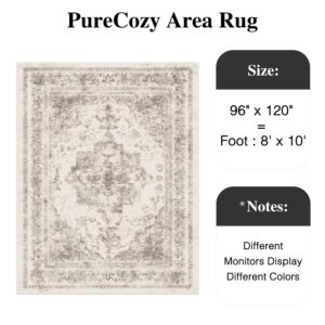 PureCozy Vintage Area Rug 8x10 Indoor Bedroom Rug Taupe Medallion Washable Living Room Carpet Retro Accent Throw Rug Distressed Rug for Office Dining Room Nursery