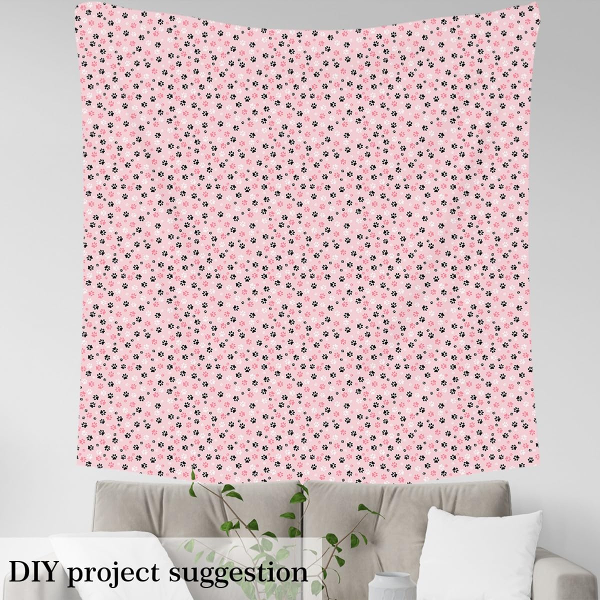 Dog Paw Fabric by The Yard Kawaii Dog Upholstery Fabric for Chairs 2 Yard Dog Animals Print Waterproof Outdoor Fabric Decor Pink White Black Reupholstery Fabric Decor