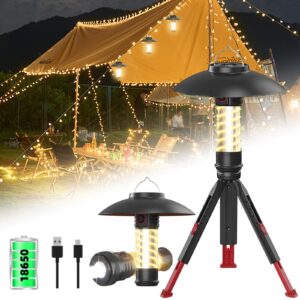 deipto small camping lantern rechargeable with tripod, portable outdoor camping light with 6 modes, ip44 waterproof tent lantern flashlight for power outages, emergency, camping