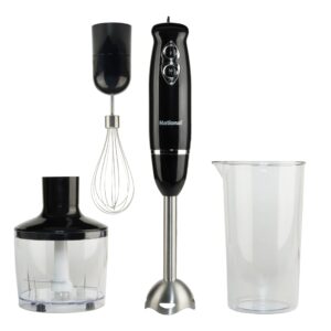 national na-3104hb 4-in-1 multi-purpose immersion hand blender blend, puree, mash, chop and whisk, two speeds, splash control, and etl approved with interchangeable attachments (black)