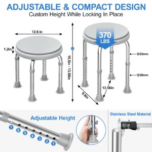 UGarden Upgraded Heavy Duty Stainless Steel Small Shower Chair for Inside Shower, Safety Anti-Slip 370lbs Shower Stool for Inside Bathtub, Gray Round Shower Stool w/Grab Bar, Bath Seats for Elderly