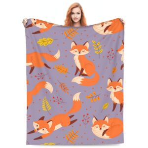 vodrm cute fox blanket gifts for kids & adult for living room bedding couch soft lightweight warm cozy animal foxes leaf throw blankets party birthday decor golden 60x80in all seasons