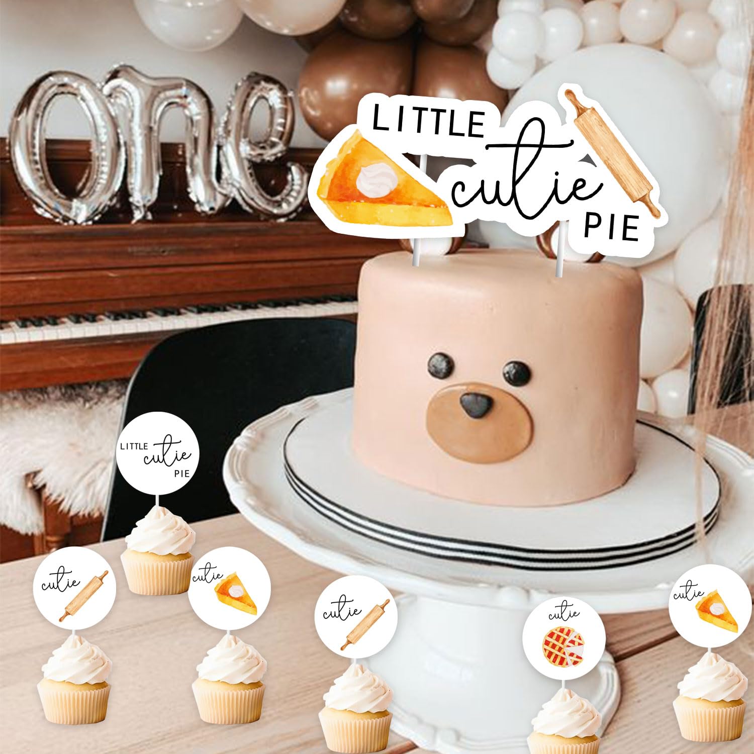 Cutie Pie Cake Topper Set - Little Cutie Pie Cake Topper with 12Pcs Pie Double-sided Cupcake Toppers, Cutie Pie Baby Shower Decorations, Pie First Birthday Decor, Baking Party Supplies for Boys Girls