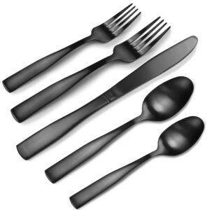 iferrens 40-piece matte black silverware set for 8, 18/0 brushed finish stainless steel cutlery set, dishwasher safe modern flatware set for daily home wedding restaurant party event serving for 8