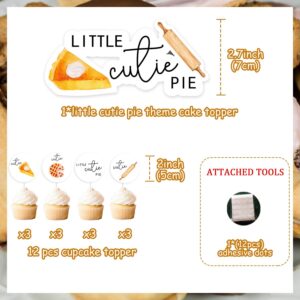 Cutie Pie Cake Topper Set - Little Cutie Pie Cake Topper with 12Pcs Pie Double-sided Cupcake Toppers, Cutie Pie Baby Shower Decorations, Pie First Birthday Decor, Baking Party Supplies for Boys Girls