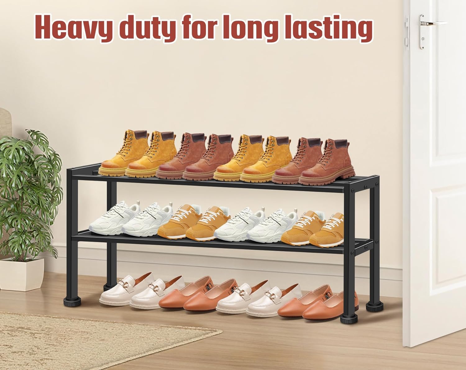 KEETDY Heavy Duty Shoe Rack for Closet Entryway, Stackable Shoe Organizer for Small Space Metal Shoe Rack Shelf Storage for Bedroom, Floor, Outdoor (Black)