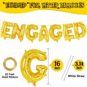 Gold Engaged Balloons Letters,16 inch Foil Engagement Balloons for Engaged Decorations, Engagement Party Decorations Engaged Banner for Wedding Bridal Shower Bachelorette Party Decorations