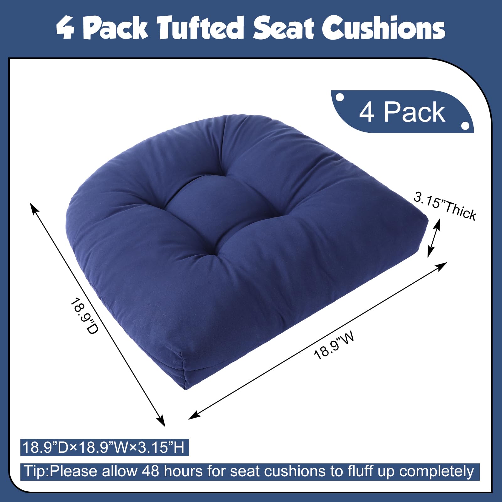 Barydat 4 Pcs Outdoor Chair Cushions 18.9 x 18.9 Inch Patio Furniture Cushion Overstuffed Seat Cushion Chair Pad with Round Corner for Indoor Chair(Royal Blue)