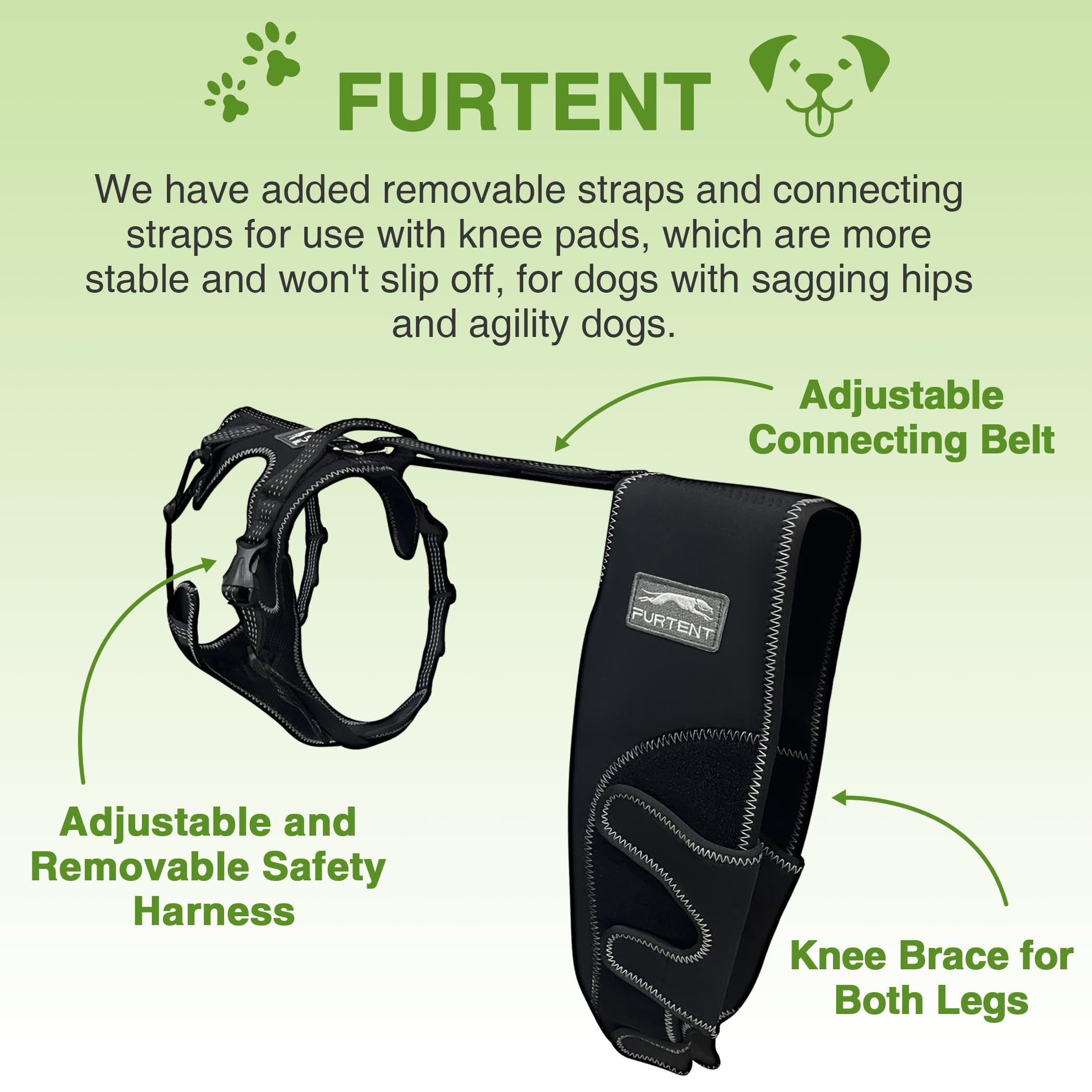 Furtent Dog Knee Brace for Torn ACL Hind Leg - Keeps Joints Warm and Stable, Upgraded Adjustable Leg Support, Dogs Rear Leg Wrap Harness Set for Leg Wound Care and Lick Prevention