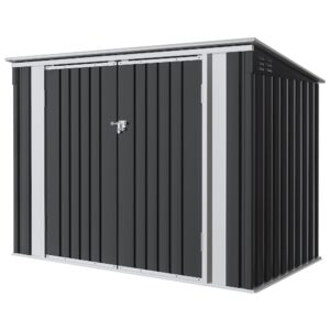 greesum 5.8x3.3 ft outdoor storage shed metal garbage shed with lid chain hydraulic gas rod for lawn tools, bikes, toys,garbage bin,black