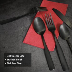 IFERRENS 40-Piece Matte Black Silverware Set for 8, 18/0 Brushed Finish Stainless Steel Cutlery Set, Dishwasher Safe Modern Flatware Set for Daily Home Wedding Restaurant Party Event Serving For 8