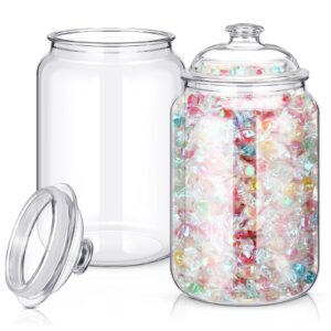 nuogo 2 pcs 1/1.5 gallon candy & cookie jar plastic jars with lids decorative apothecary jars candy buffet containers clear airtight food storage canister home decor centerpiece (1 gallon 128 oz)