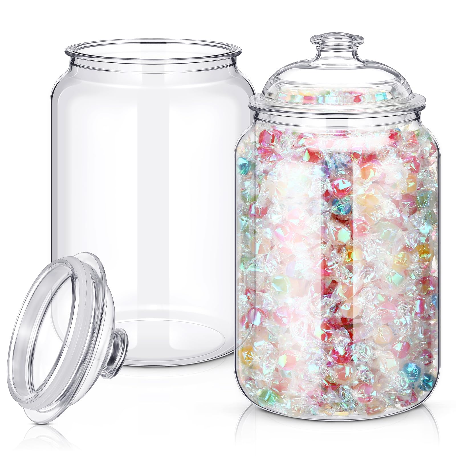 Nuogo 2 Pcs 1/1.5 Gallon Candy & Cookie Jar Plastic Jars with Lids Decorative Apothecary Jars Candy Buffet Containers Clear Airtight Food Storage Canister Home Decor Centerpiece (1 Gallon 128 oz)