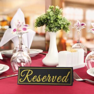 Yaocom 24 Pcs Reserved Table Signs Acrylic Guest Reservation Table Tents 5.9 x 2 Inch Reserved Seating Signs for Wedding Restaurant Office Meeting Chairs Birthday Party, Gold Words Black Background