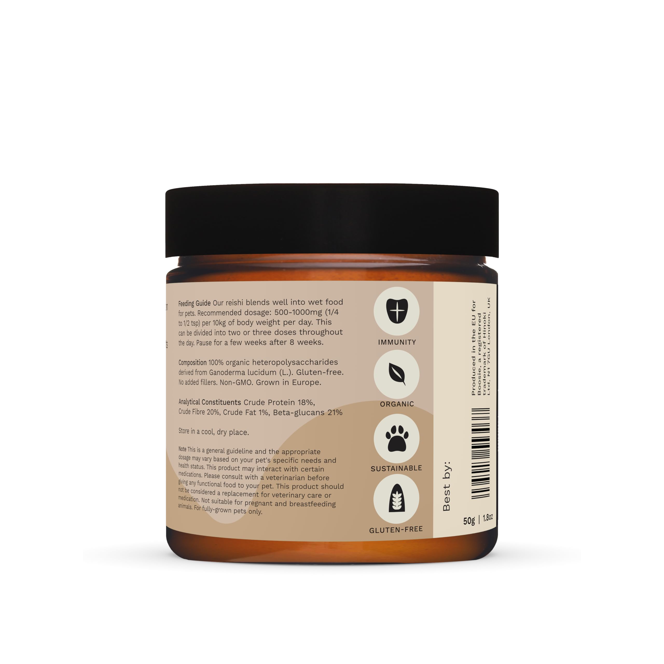 Boosie Organic Adaptogenic Powder for Dogs and Cats - Supports Immune System, Liver and Vitality - Reishi Mushroom - 100% Natural Without Additives or Preservatives - Pet Nutrition