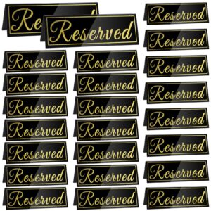 yaocom 24 pcs reserved table signs acrylic guest reservation table tents 5.9 x 2 inch reserved seating signs for wedding restaurant office meeting chairs birthday party, gold words black background