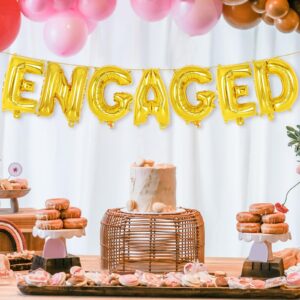 Gold Engaged Balloons Letters,16 inch Foil Engagement Balloons for Engaged Decorations, Engagement Party Decorations Engaged Banner for Wedding Bridal Shower Bachelorette Party Decorations