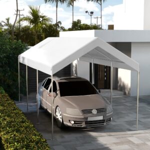 Outsunny 19.7' x 9.7' Carport Replacement Top Canopy Cover for Model 84C-207WT or 84C-386V00WT, Waterproof and UV Protected Garage Car Port Cover with Ball Bungee Cords, White (Only Cover)