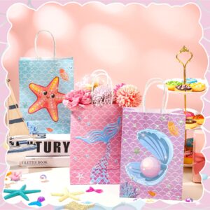 Outus 24 Pcs Mermaid Birthday Party Favor Bags Mermaid Gift Bags Under the Sea Goodie Treat Gift Wrap Bags Kraft Paper Candy Bags for Kids Mermaid Princess Baby Shower Party Supplies