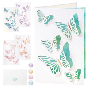 crisky 25 pcs laser cut 3d note cards & envelopes watercolor butterflies greeting cards with envelopes & stickers for birthday, baby shower,bridal shower, wedding, graduation