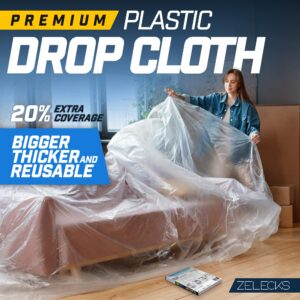 12X10Ft Extra Large Plastic Drop Cloth Painting - 6 Pack Plastic Floor Protector