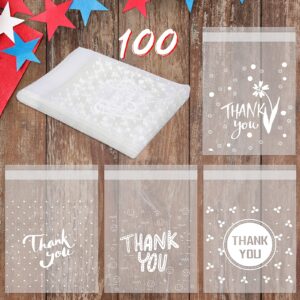 konsait 100count thank you cookie candy treat bags self-adhesive sweets biscuit dessert bags plastic bags packaging thank you cellophane gift goody bags for bithday party favors 5.9×7inch