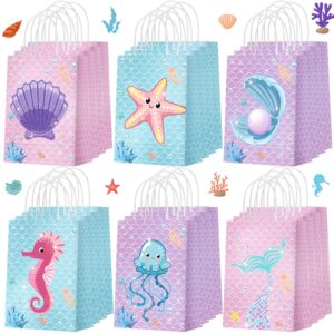 outus 24 pcs mermaid birthday party favor bags mermaid gift bags under the sea goodie treat gift wrap bags kraft paper candy bags for kids mermaid princess baby shower party supplies