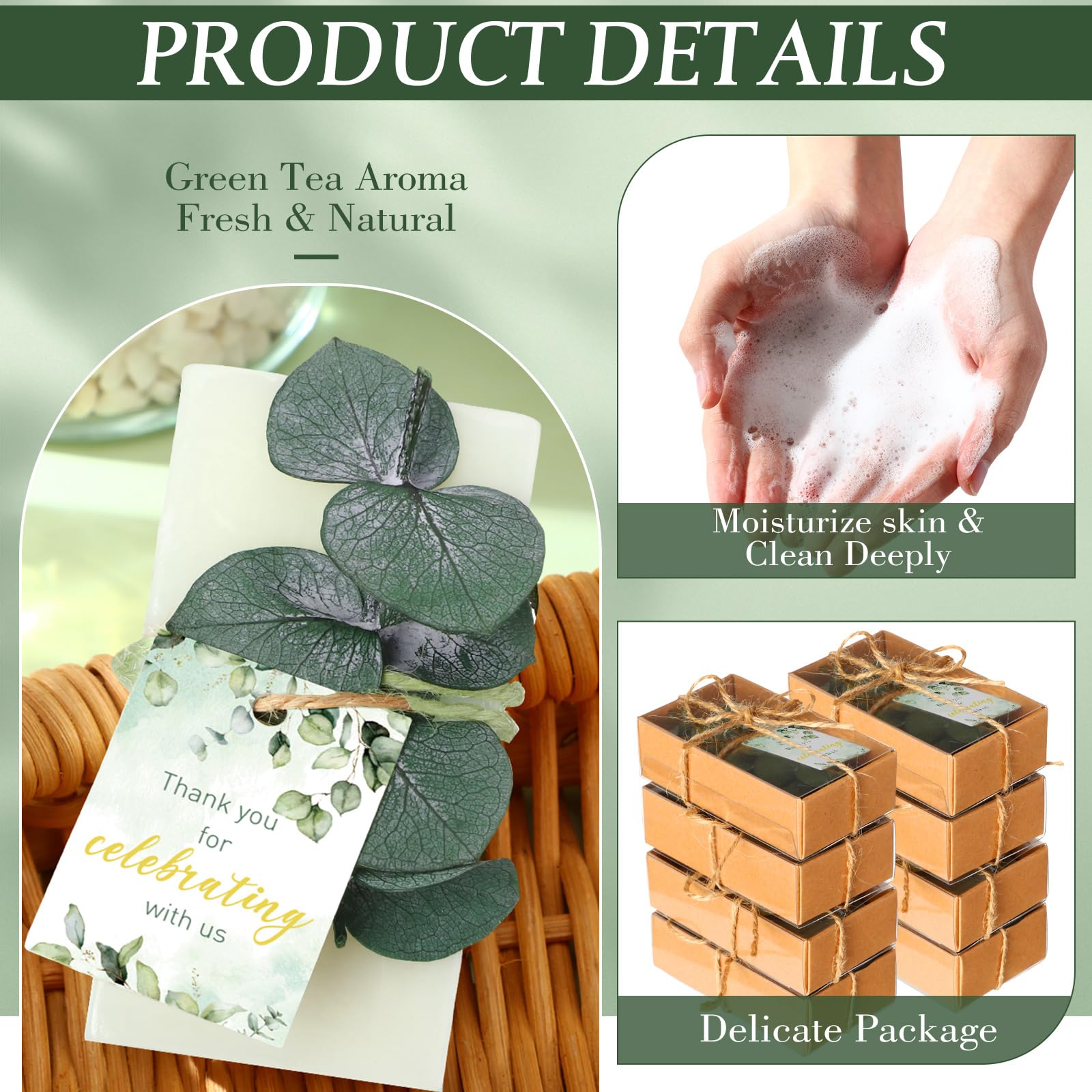 Dansib 24 Sets Mini Eucalyptus Handmade Soaps Wedding Soap Bulk Party Gifts Wedding Baby Shower Gifts for Guest with Thank You Cards Box for Bridal Shower Wedding