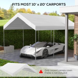 Outsunny 19.7' x 9.7' Carport Replacement Top Canopy Cover for Model 84C-207WT or 84C-386V00WT, Waterproof and UV Protected Garage Car Port Cover with Ball Bungee Cords, White (Only Cover)