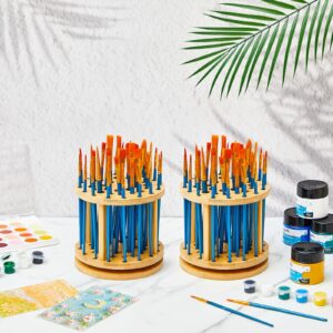 Beeveer 2 Pieces 360 Rotating Paint Brush Holder 40 Holes Wooden Paint Brush Organizer Large Capacity Paint Brush Holder for Artist Paint Brush Storage for Desk Arts Crafts Supply Organizer